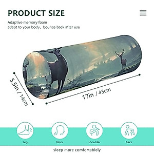 xigua Deers Neck Roll Pillow for Neck Relief with Removable Washable Cover - Memory Foam Round Cylinder Bolster, Ergonomically Designed for Head, Neck, Back, and Legs