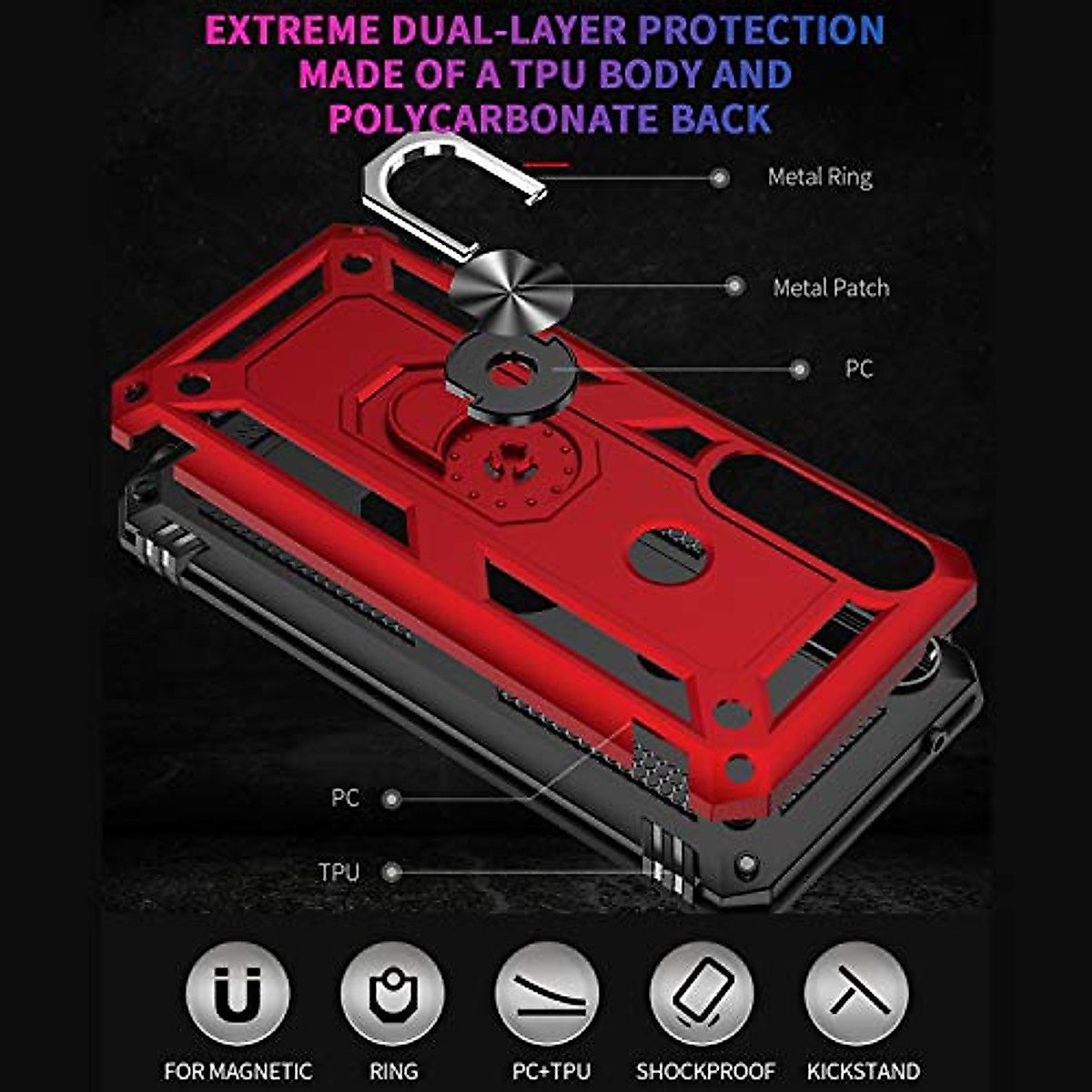 TJS Compatible with Motorola Moto G Power (2020) Case, with [Tempered Glass Screen Protector] Defender Metal Ring Magnetic Support Kickstand Heavy Duty Drop Protector Cover Phone Case (Teal)