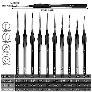 Detail Paint Brush Set - 10PCS Miniature Painting Brushes, Micro Paint Brushes for Fine Detailing & Art Painting - Acrylic, Watercolor, Oil, Model Painting, Warhammer 40k Miniature Figure by AORZOV