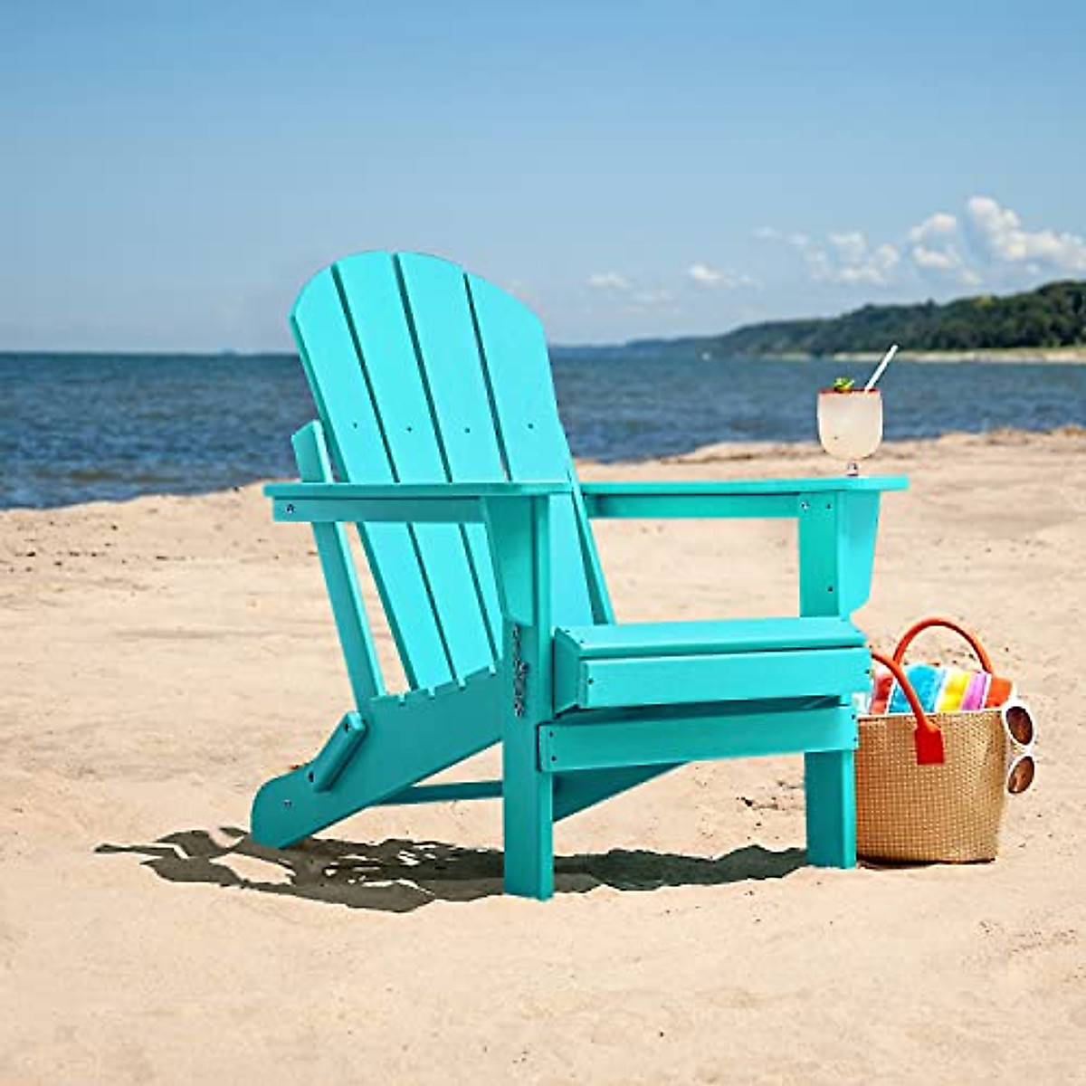 Flamaker Classic Outdoor Adirondack Chair Patio Lawn Foldable Chairs Indoor Adirondack Chairs All-Weather Resistant for Garden Backyard Porch Garden Fire Pit Patio (Aruba)