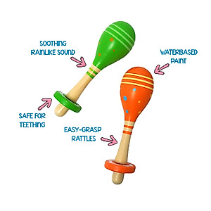 NatyPi Wooden Rattles Baby Montessori Early Educational Grasping Teething Toys for 1 2 3 Year Old Kids, 2pcs Musical Toy Set, Designed in USA, Sealed with Organic Flaxseed Oil, Perfect Toddler Gift