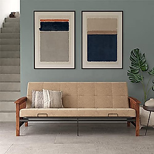 DHP Brixen Cherry Wood Arm Metal Futon Frame with 6-Inch Mattress, Full, Tan