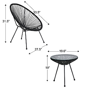 ABCCANOPY 3-Piece Patio Furniture Set,Acapulco Chair Conversation Bistro Set, Indoor&Outdoor All-Weather Patio Furniture Sets with Glass Top Table