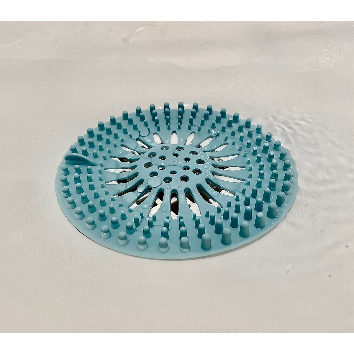 Drain Strainer Hair and Debris Catcher Set Shower and Sink Drain 4 Pack, 5.12” *5.12” *0.48”, White, Blue, Pink, Dark Gray