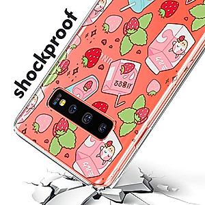 Generic, Slim TPU Phone Case Compatible with Samsung Galaxy A72 A71 5G A70 A51 A32 A21 A11 A12 A01 Cover Kawaii Strawberry Milk Clear Flexible Durable Shockproof Korean Summer Soft Pink Cute