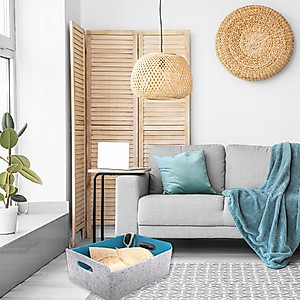 Welaxy storage baskets Felt Foldable Cube bin Shelf Bins Organizer Felt box for Kids Toys Magazine Books Clothes for Office Bedroom Closet Babies Nursery (Turquoise x 3)