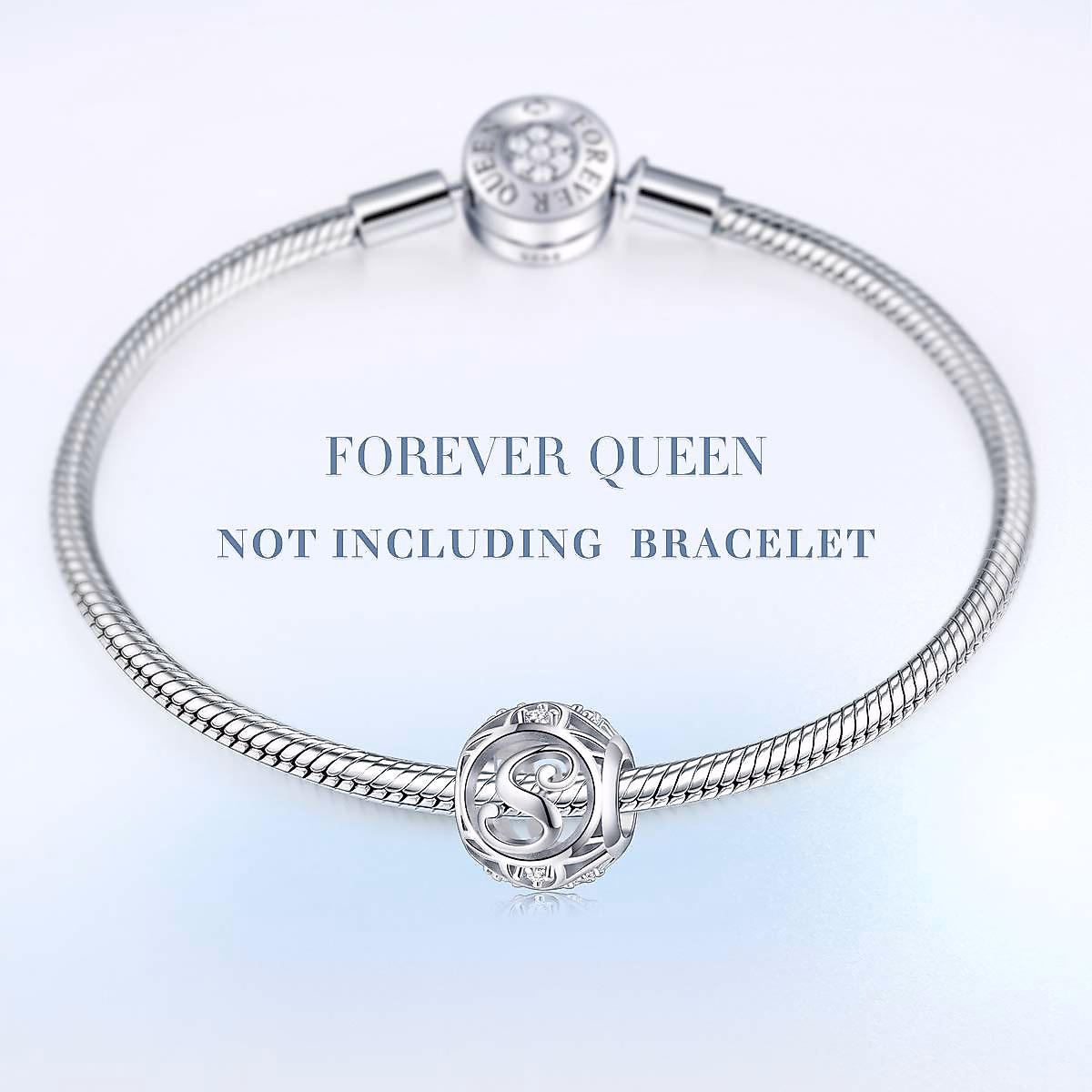 FOREVER QUEEN Letter Charm Initial A-Z Alphabet Charm Dangle Charm for Bracelet Necklace, 925 Sterling Silver CZ Beads Charm Personalized Jewelry Gift for Men Women Girls Birthday Valentine’s Day (S)