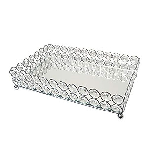 Elegant Designs HG1010-CHR Elipse Crystal Decorative Mirrored Jewelry or Makeup Cosmetic Perfume Vanity Organizer Tray, Chrome