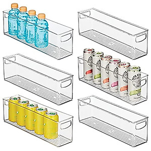 mDesign Plastic Kitchen Organizer - Storage Holder Bin with Handles for Pantry, Cupboard, Cabinet, Fridge/Freezer, Shelves, and Counter - Holds Canned Food, Snacks - Ligne Collection - 6 Pack - Clear