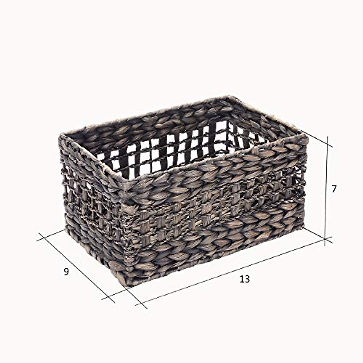 Villacera Rectangle Hand Weaved Wicker Baskets made of Water Hyacinth | Nesting Black Seagrass Bins | Set of 2