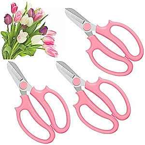 3 Pcs Garden Scissors Floral Shears,Professional Floral Scissors with Comfortable Grip Handle,Premium Garden Pruning Shears for Plants Trimming and Fruit Picking Trimming,Pink