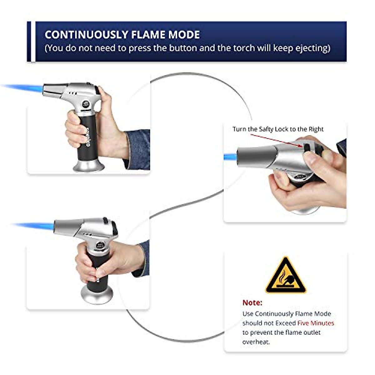 Sondiko Kitchen Torch S901, Blow Torch, Refillable Butane Torch with Safety Lock and Adjustable Flame for DIY, Creme Brulee, BBQ and Baking, Butane Gas Not Included