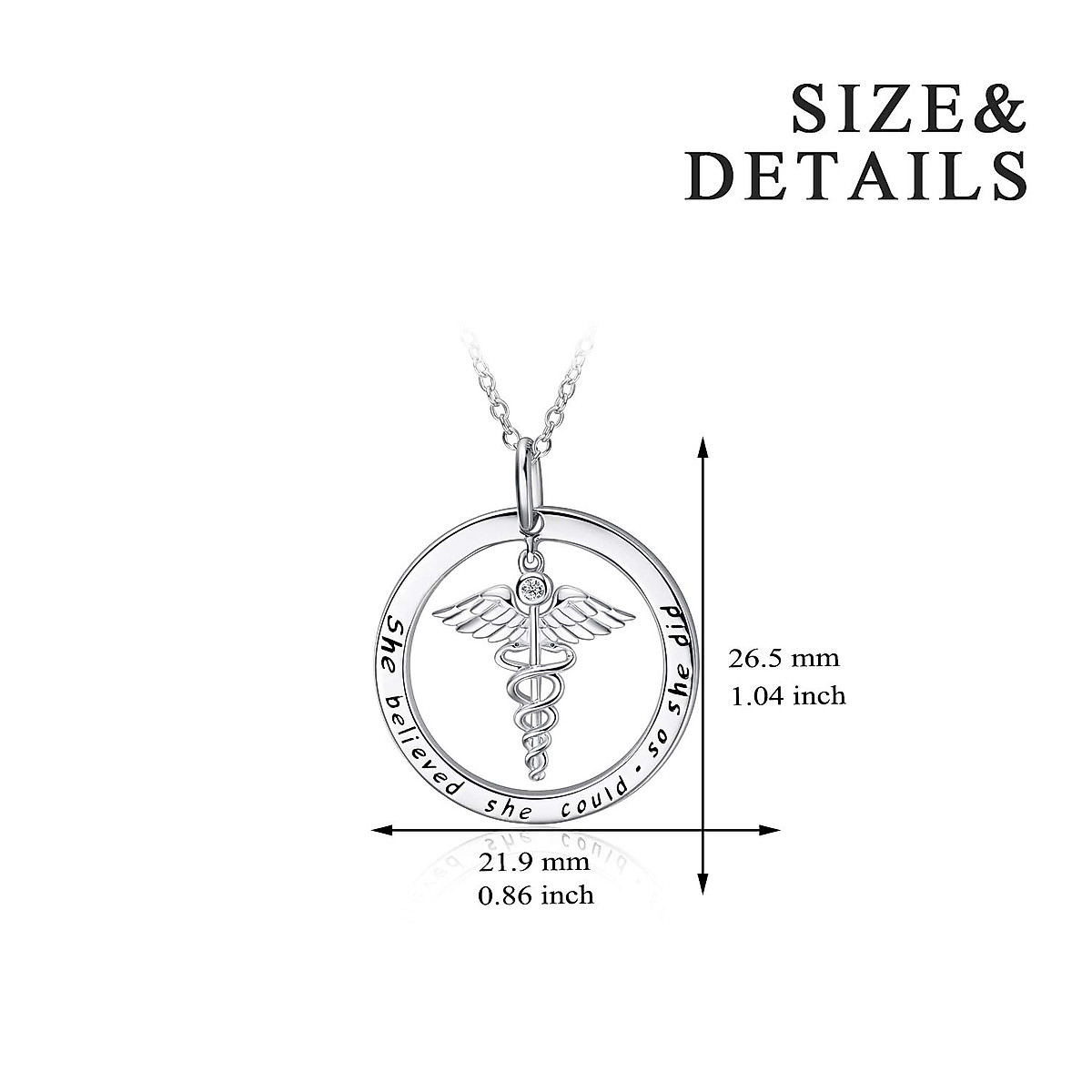 WINNICACA Nurse Jewelry for Women Caduceus Necklace Nurse Christmas Gifts Sterling Silver Nurse Themed Pendant She Believed She Could So She Did Nurse Graduation Gifts White Coat Ceremony Doctor