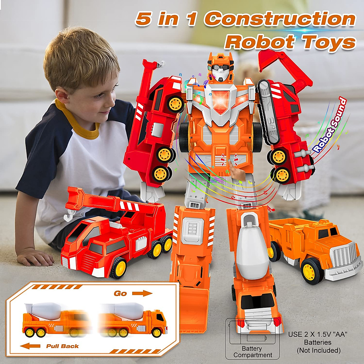 Kids Toys Car Transform Toy: Toys for 5 Year Old Boys | Robot Toys for 3 4 5 6 7 Year Old Boys Girls | 5 in 1 STEM Building Toys for Kids Age 4-8 | Construction Trucks Toddler Toys Birthday Boy Gifts