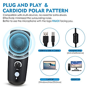 FDUCE USB Streaming Microphone Kit, Professional 192Khz/24bit Studio Mic with Arm Stand Advanced Chipset, PcMicrophone for Singing, Gaming, Podcast, Zoom, Online-Teaching, YouTube, X9