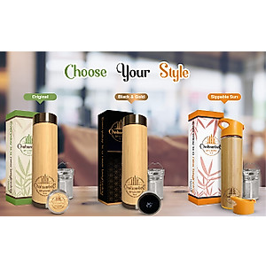 CHABAMBOO Smart Bamboo Tumbler – 17oz – w/Temperature Display – Insulated Tea and Coffee Thermos Flask + Loose Leaf Tea Steeper – Tea Infuser Bottle – Travel Mug for Hot & Cold Drinks