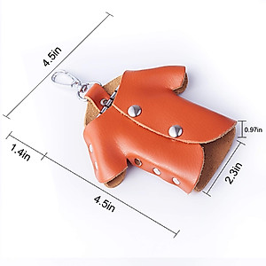 Car Genuine Leather Key Chain Car Smart Keychain Holder Metal Hook Key Pouch-Orange