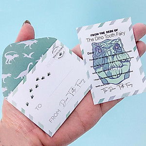 Morxy Tooth Fairy Letter Kit – Dinosaur Theme Tooth Fairy Certificate and Tooth Tracker – Keepsake Letter from The Tooth Fairy – 92 Piece Tooth Fairy Letter Set with Door Hanger