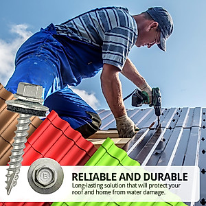 EAGLE 1 Metal Roofing Screws #10 - Painted Hex Head Self-Tapping Screws with EDPM Rubber Washer for Metal to Wood, Vinyl, Small Sheet Metal - Free Magnetic Driver (Zinc, 2 Inch, 500)