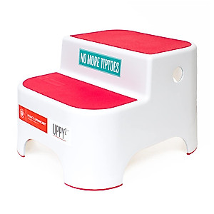 Prince Lionheart Dual Height UPPY2 Two Step Stool for Potty Training Kids and Toddlers to Wash Hands - Portable Non Slip Children and Toddler Stepping Stool for Toilet Bathroom or Kitchen (Pink)