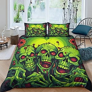 UPIKIT Zombie Halloween Quilt Cover for Teens and Adults Comforter Covers Duvet Cover 3D Print Horror Theme with Pillow Cases Bedding Set Soft Microfiber with Zipper Closure 3 Pieces Full（203x228cm）