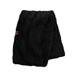 C.C Women's Winter Cable Knit Sherpa Lined Warm Infinity Pullover Scarf, Black