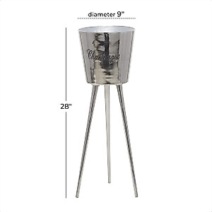 Deco 79 Aluminum Tall Floor Champagne 3 Bottle Ice Bucket, 9" x 9" x 28", Gray