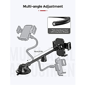 Car Cell Phone Holder Mount - Strong Suction Cup Windshield Dashboard Phone Holder, Long Arm Car Cell Phone Holder Compatible with iPhone 14 13 12 11 X 8 7 6 Series and Other Phones Under 6.9 inches