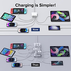 USB C Fast Charger 100W GaN 6 Port Charging Station Block Hub 3 USB C and 3 QC USB A Wall Charger Adapter Plug with 2Pack 6FT Fast Charging Cable for iPad iPhone 15 14 13 12 Pro Max Pixel Note Galaxy