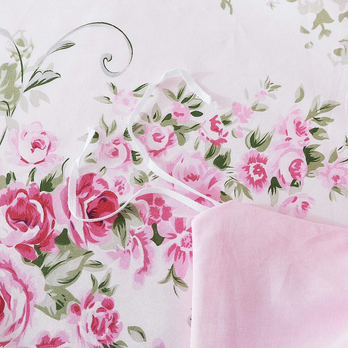 FADFAY Rosette Floral Duvet Cover Sweet Pink Girls Bedding Set 100% Cotton Ultra Soft Bed Sheets Set,5Pcs (1 Duvet Cover +1 Fitted Sheet+ 1 Flat Sheet +2 Standard Pillowcases), Twin Size