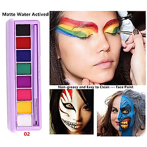 Go Ho 8 Colors Water Activated Eyeliner Palette,High Pigment Bright Vibrant Fluorescent Rainbow Colorful Eye/Face/Body Paint,Matte and UV Paint Graphic Eyeliner with Brushes -02