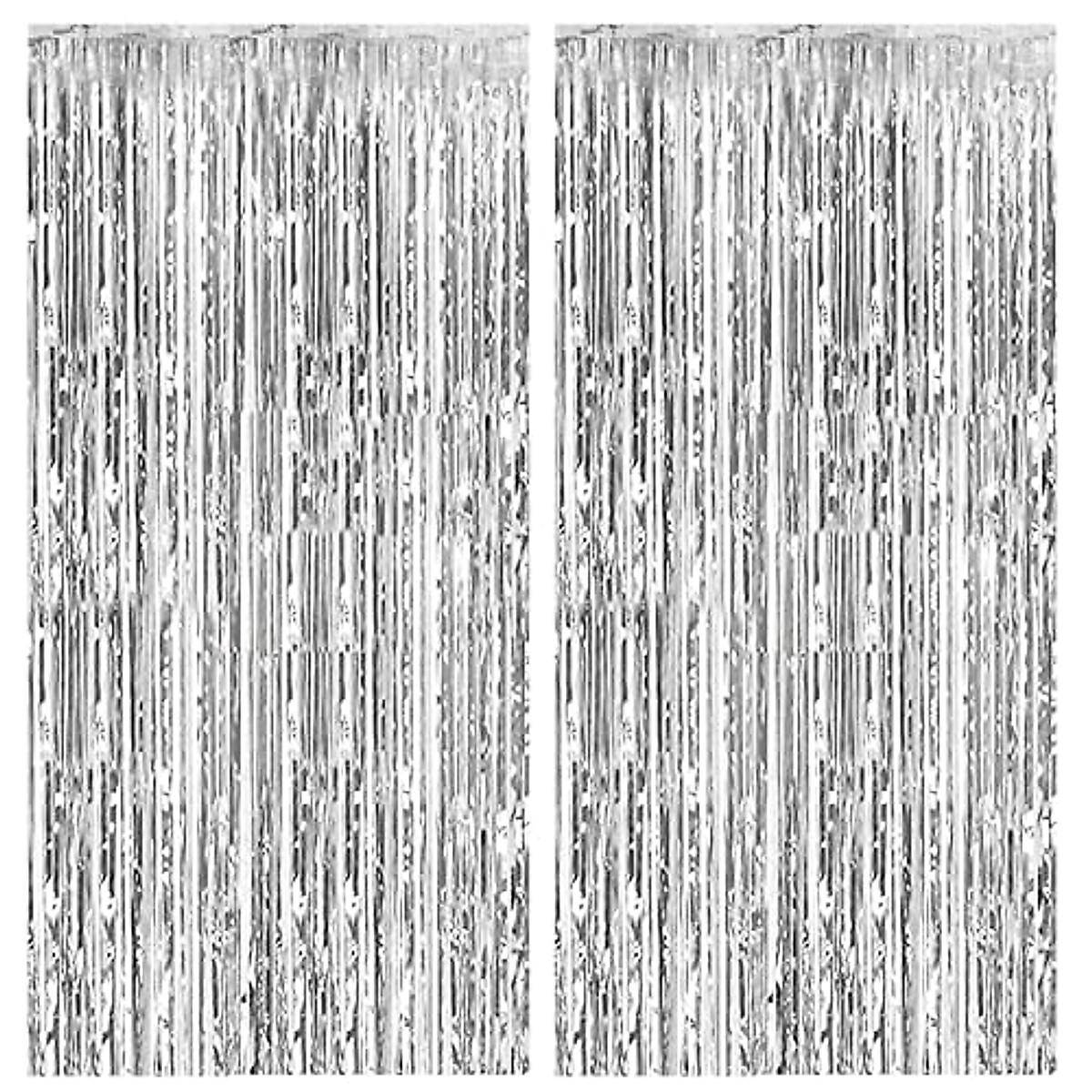 2 Pack Foil Curtain Backdrop Silver Metallic Tinsel Foil Fringe Curtains Photo Booth Props for Birthday Wedding Engagement Baby Shower Bachelorette Christmas Holiday Celebration Party Decorations