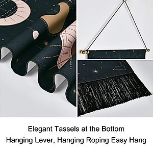 Lyacmy Moon Phase Tapestry Moon Tapestry Wall Hanging Art Bohemian Tapestries Black Tapestry for Room (Black, 12.8 x 51.2 inches)