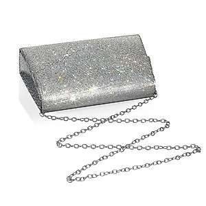 GEGELE Women's Sparkly Evening Bags Glitter Rhinestone Clutch Purse for Party Prom Wedding (Silver)