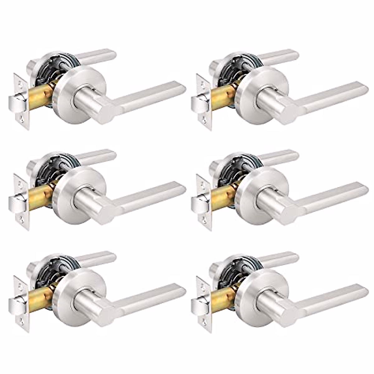 Probrico Keyless Door Lever Handles Passage Interior Locksets Brushed Nickel Finished Hardware 6 Pack