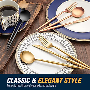 BirdyFly Gold Silverware Set, 20 Piece Stainless Steel Flatware Set Service for 4, Matte Gold Cutlery Set, Include Knives/Forks/Spoons, Dishwasher Safe