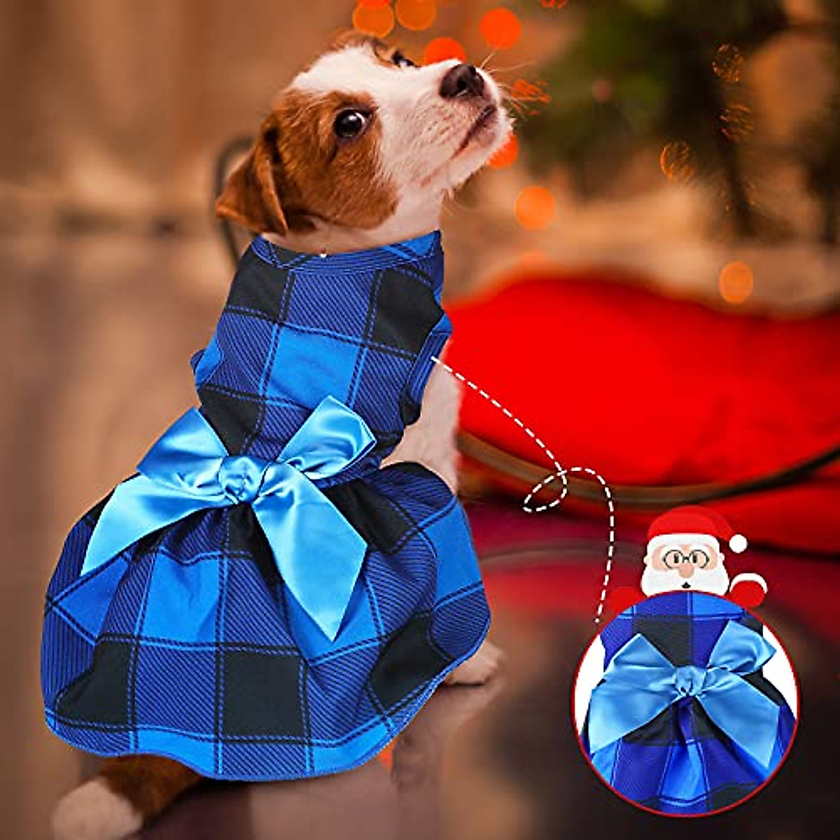 3 Pieces Christmas Buffalo Plaid Puppy Dress with Bowknot Plaid Dog Princess Dress Check Pattern Dog Skirt Holiday Pet Dresses Puppy Costume Apparel Clothes for Small Dogs (S (3-5lbs))
