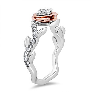 Jewelili Enchanted Disney Fine Jewelry 14K White Gold and Rose Gold 1/4 Cttw Diamond Belle Promise Ring Size 8