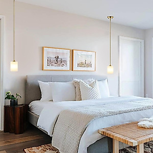 BYOLIIMA Modern Gold Pendant Light 3 Pack Brushed Brass Mid Century Chandelier White Cylinder Glass Shades Adjustable Rods Farmhouse Ceiling Hanging Lighting Fixture Kitchen Island Dining Room Bedroom