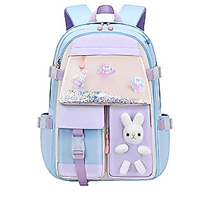 Rcuyyl Cute Bunny Backpack,Kawaii Backpack for School Girls Large Capacity Waterproof Bookbag Casual Bookbag Outdoor Daypack