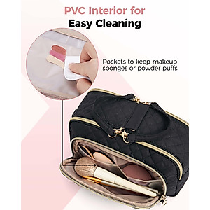 BAGSMART Travel Makeup Bag, Cosmetic Bag Organizer Case, Portable Makeup Travel bag for Women for Travel Accessories, Makeup Toiletry Bag with Dual-Zippered Large Wide-open and Handle-black