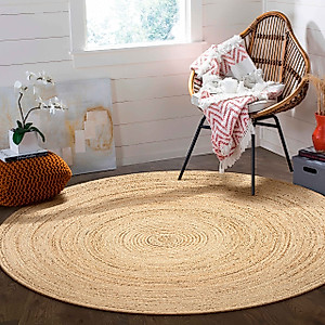 THE BEER VALLEY Jute Braided Farmhouse Area Rug, 6' Round - Natural, Hand Woven Boho Reversible Rugs for Living Room, Kitchen, Bedroom - 6 Feet Round