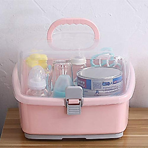 Baby Bottle Drying Rack with Anti-Dust Cover Portable Nursing Bottle Storage Box Dinnerware Organizer for Home Kitchen Use Pink