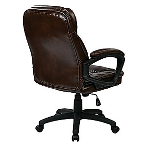 Office Star FL Series Faux Leather Manager's Adjustable Office Chair with Lumbar Support, Tilt Control, and Padded Arms, Chocolate