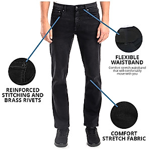 Urban Star Mens Jeans Relaxed Fit – Straight Leg Stretch Jeans for Men – Ultimate Comfort Superflex Pants Black 42W x 32L