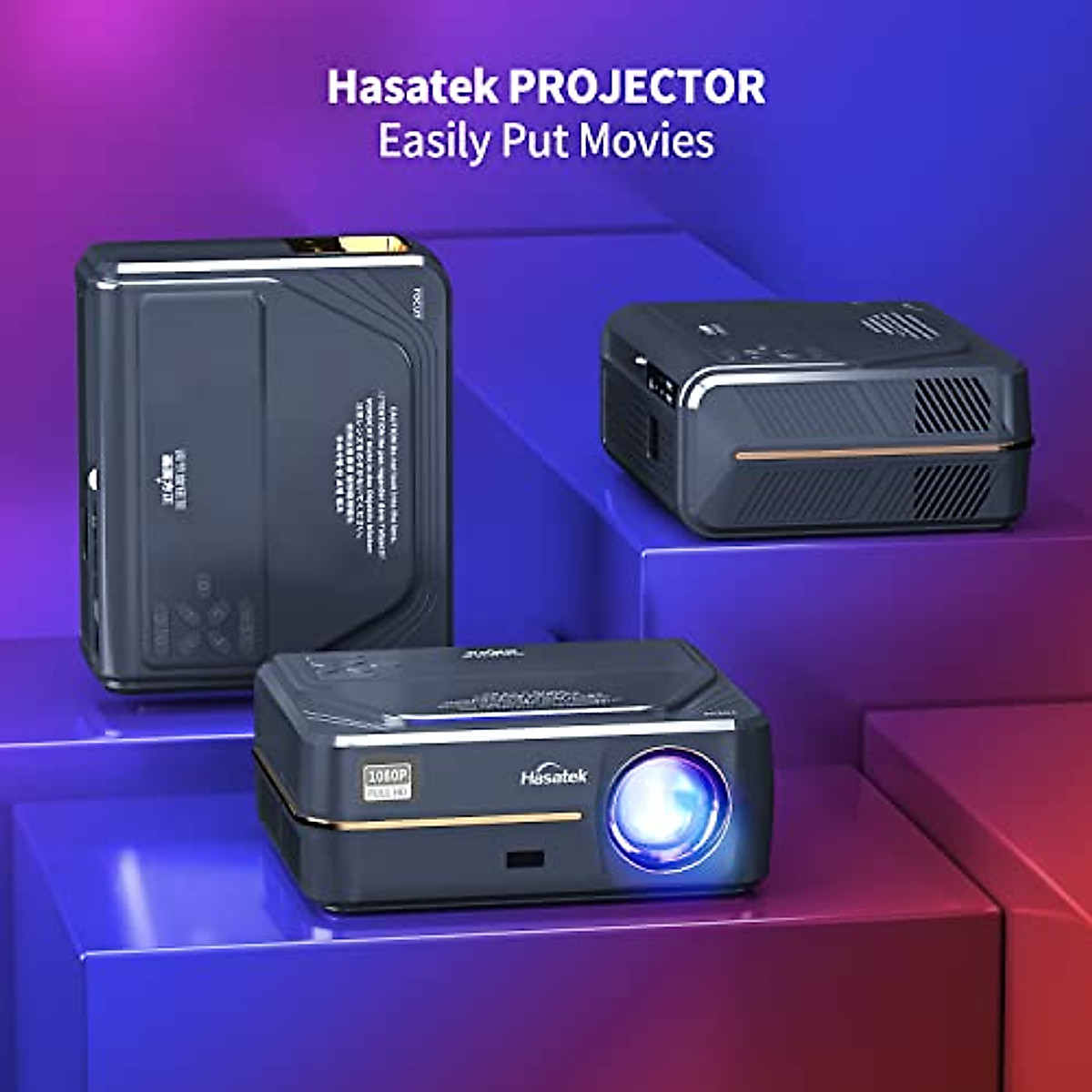 Hasatek Projector with WiFi and Bluetooth,400 ANSI Lumen Projector 4k HD Projector 1080p,Outdoor Portable Projector, Home Movie Theater Projector Compatible with iOS,Android,PC,Xbox,TV Stick,HDMI,USB