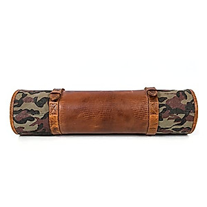 Leather Canvas Knife Roll Storage Bag Expandable 10 Pockets Detachable Shoulder Strap Travel-Friendly Chef Knife Case Roll By Aaron Leather Goods (Louisville, Canvas Leather)