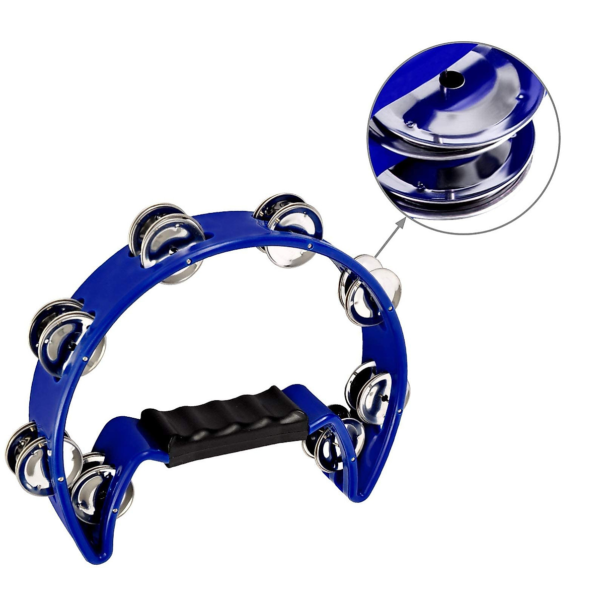 EastRock Tambourine Metal Jingles Hand Held Percussion Half Moon Tambourine for Kids, Adults, KTV, Party BLUE