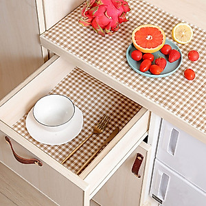 Drawer Liner, 3 Rolls 11.8in x 29.4ft Shelf Liner Cabinet Liner, Waterproof Greaseproof PE Plaid Kitchen Cabinet Liners for Shelves, Non Adhesive Shelf Liners Cut to Fit