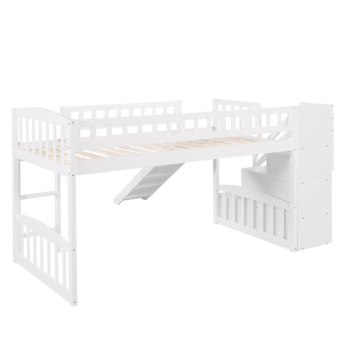 Merax Wooden Twin Size Loft Bed Bedframe with Two Drawers,Convertible Slide and Ladder for Boys and Girls